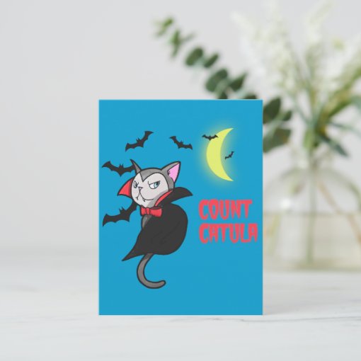 Count Catula Funny Halloween Cat Pun Postcard | Zazzle