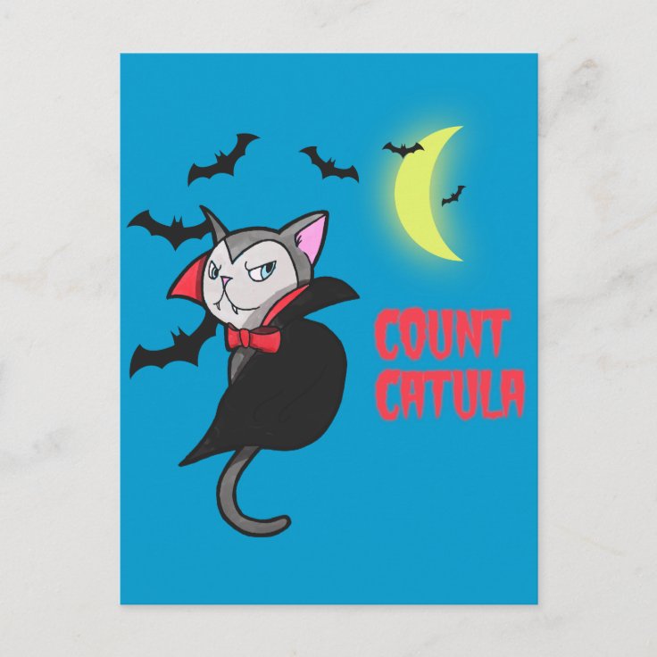Count Catula Funny Halloween Cat Pun Postcard | Zazzle