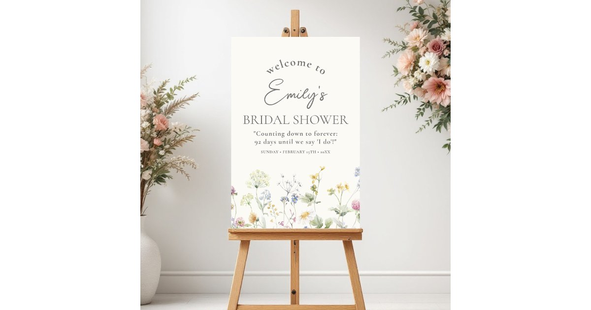 Count Down Wildflower Bridal Shower Welcome Sign | Zazzle