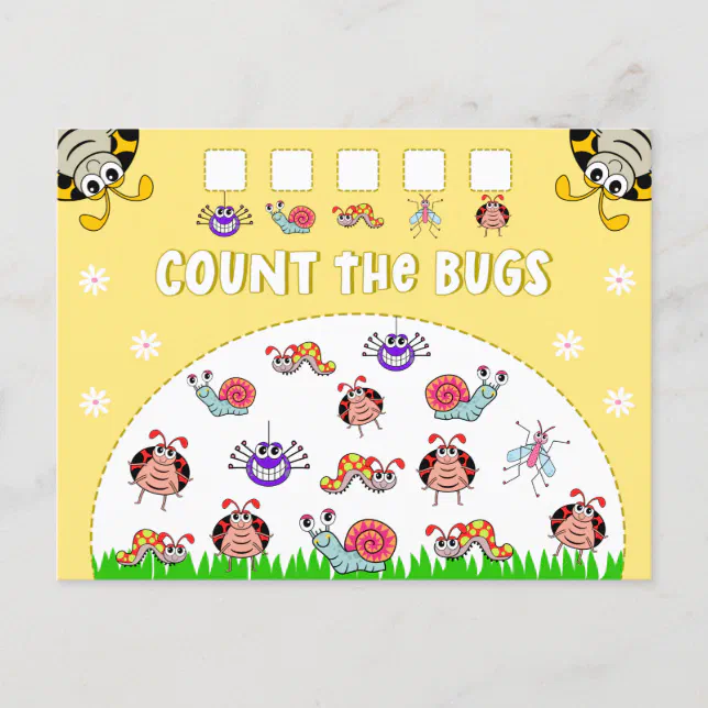 Count the Garden Bugs Kids Learning Activity Postcard | Zazzle
