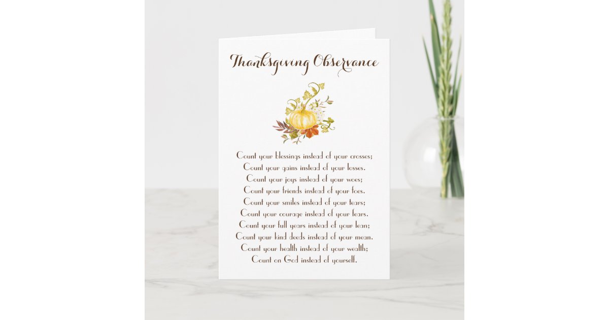 Count Your Blessings Thanksgiving Poem Holiday Card | Zazzle