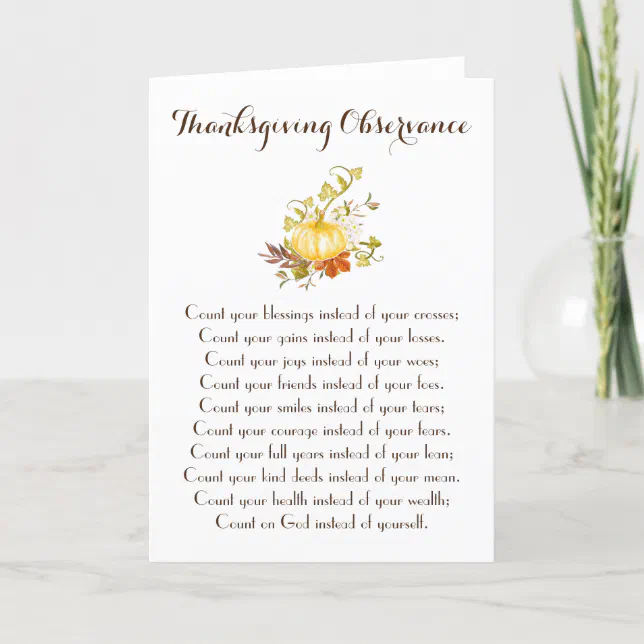 Count Your Blessings Thanksgiving Poem Holiday Card | Zazzle