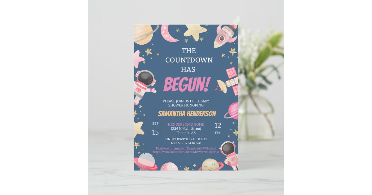 Countdown Space Girl Baby Shower Invitation | Zazzle