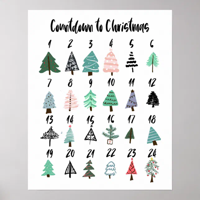 Countdown to Christmas advent calendar cute trees Poster | Zazzle