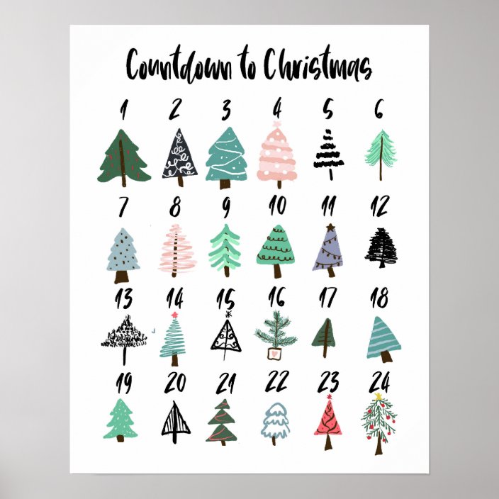 Countdown to Christmas advent calendar cute trees Poster | Zazzle.com