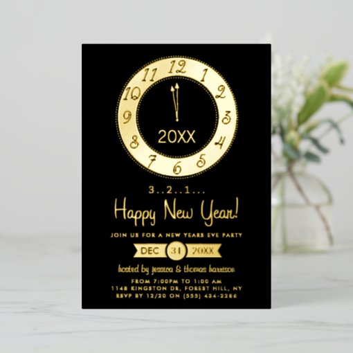 Countdown To Midnight New Years Eve Party Real Foil Invitation | Zazzle