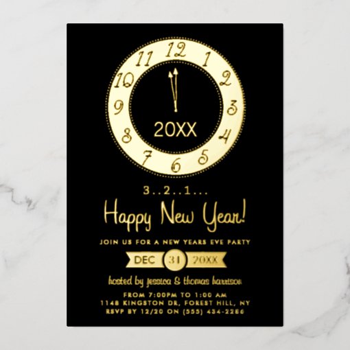 Countdown To Midnight New Years Eve Party Real Foil Invitation | Zazzle