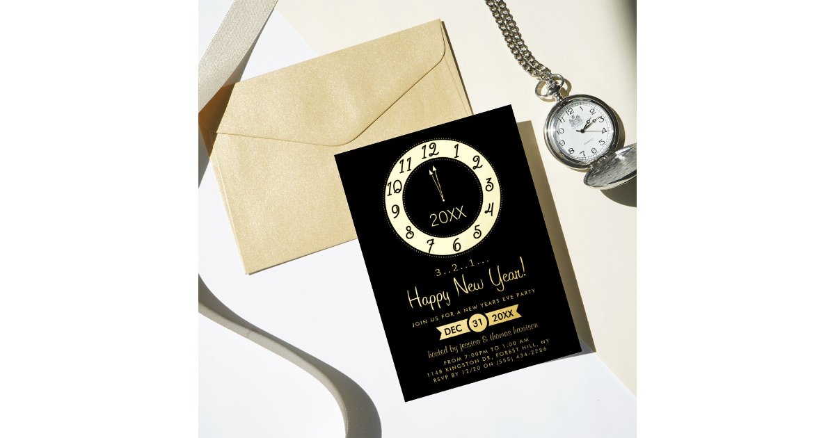 Countdown To Midnight New Years Eve Party Real Foil Invitation | Zazzle