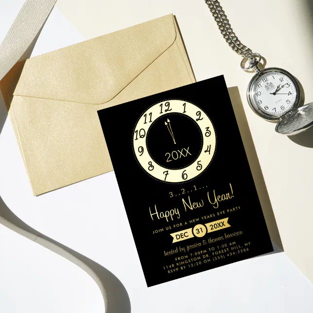 Countdown To Midnight New Years Eve Party Real Foil Invitation | Zazzle
