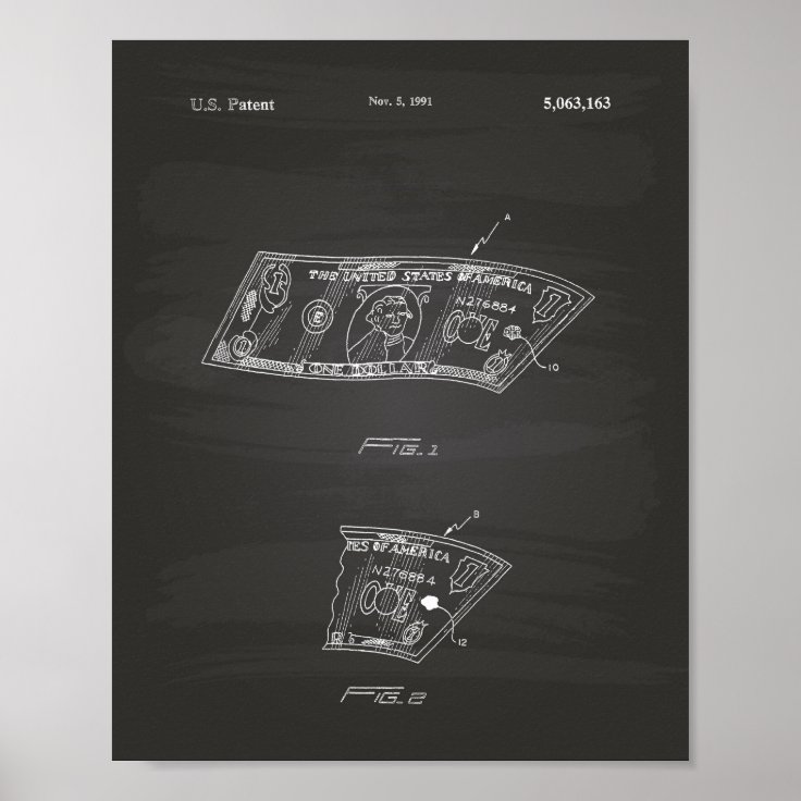 Counterfeit Currency 1991 Patent Art Chalkboard Poster | Zazzle