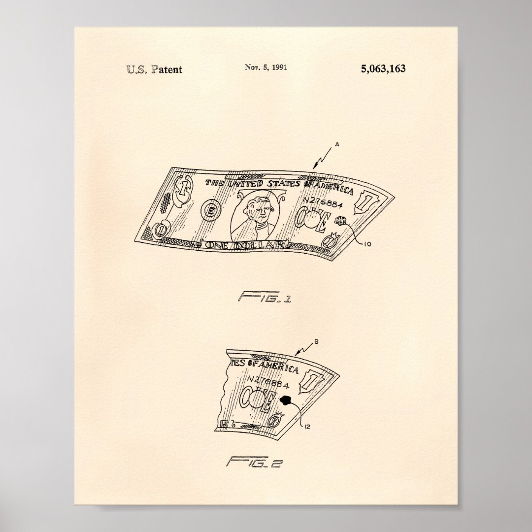 Counterfeit Currency 1991 Patent Art Old Peper Poster | Zazzle