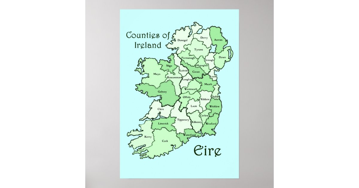 Counties of Ireland Map Poster | Zazzle