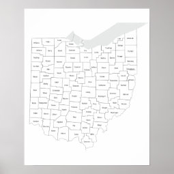 Counties of Ohio state map Poster | Zazzle