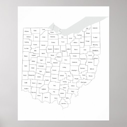 Counties of Ohio state map Poster | Zazzle