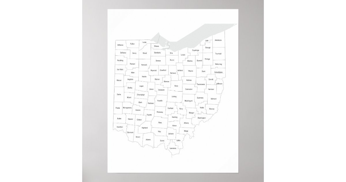 Counties of Ohio state map Poster | Zazzle