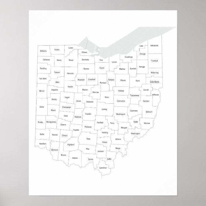 Counties of Ohio state map Poster | Zazzle.com
