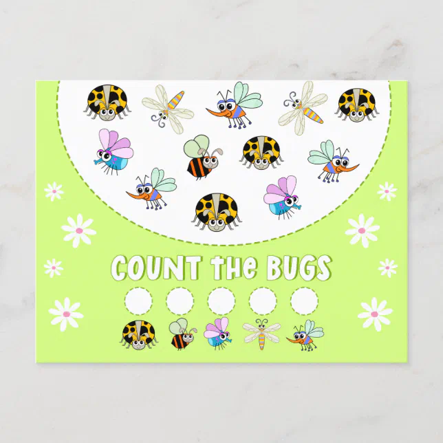 Counting Bugs Kids Math Learning Activity Postcard | Zazzle