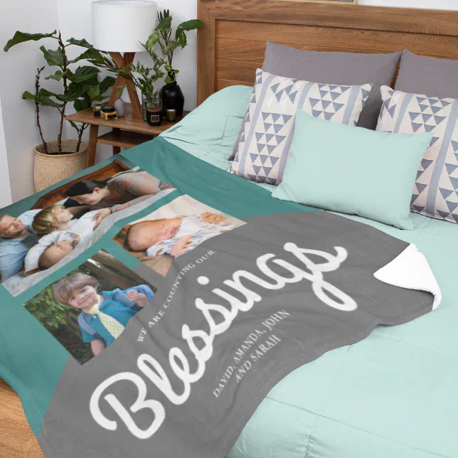 Counting Our Blessings | Family Photo Collage Fleece Blanket | Zazzle