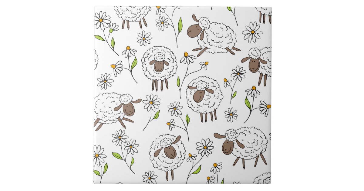 Counting sheep on white ceramic tile | Zazzle