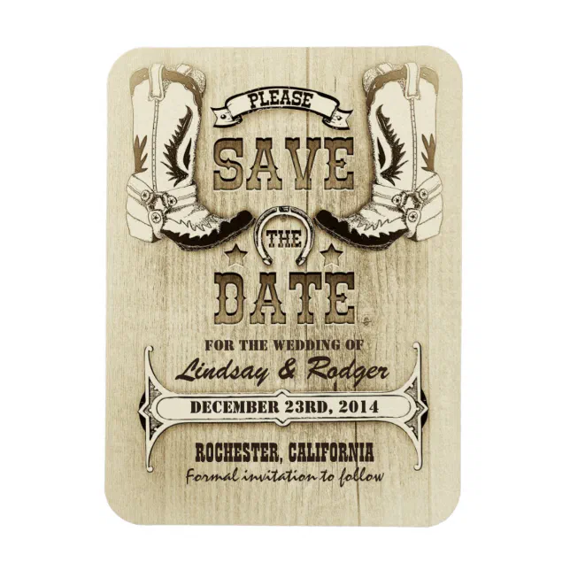 Country and Western Cowboy Boots Save the Date Magnet | Zazzle