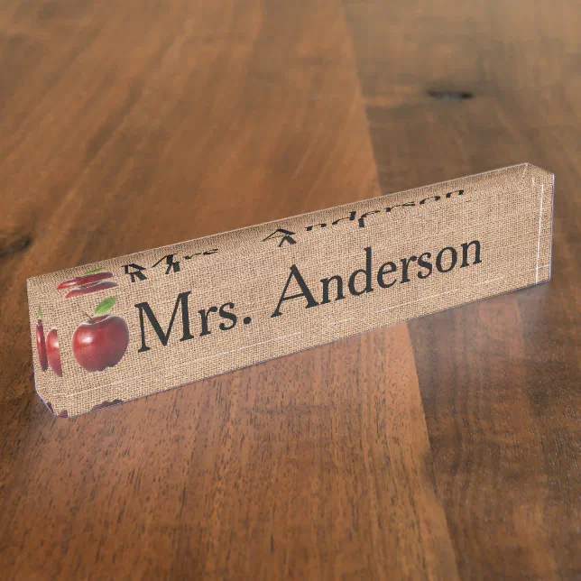 Country Apple Teacher Nameplate for desk | Zazzle