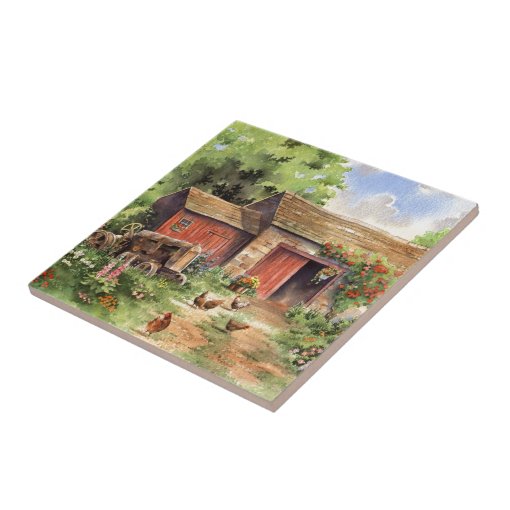 "Country Barn" Rustic Barnyard Scene Ceramic Tile | Zazzle