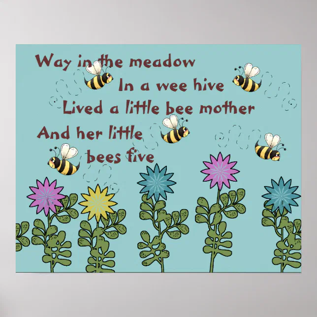 Country Bees and Flowers Nursery Rhyme Poster | Zazzle