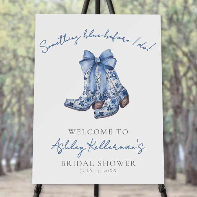 Country Blue Bow Cowboy Bridal Shower Welcome Sign | Zazzle