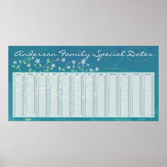 Country Blue Tree Dutch Birthday Calendar Poster | Zazzle.com