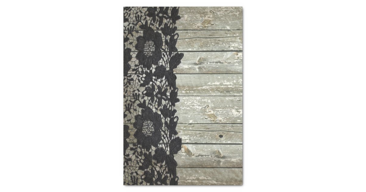 country bohemian Black lace old rustic barn wood Tissue Paper | Zazzle