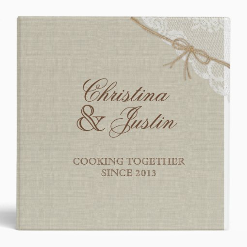 Country Burlap and Lace Look Printed Recipe Binder | Zazzle