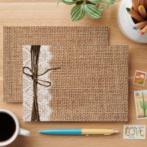 Country Burlap and Lace Twine Print Envelopes | Zazzle
