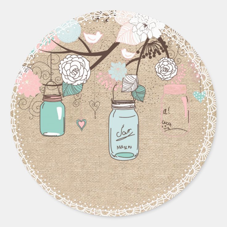 Country Burlap Mason Jar Sticker | Zazzle