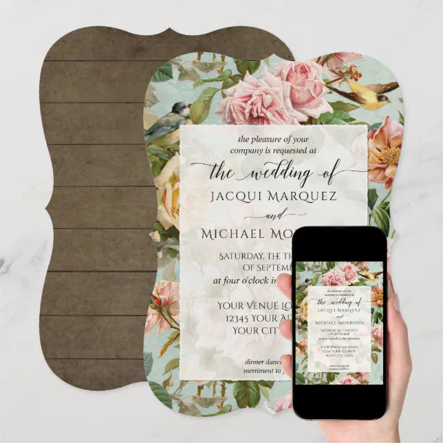 Country Chic Pink Rose Flower Rustic Wood Wedding Invitation | Zazzle