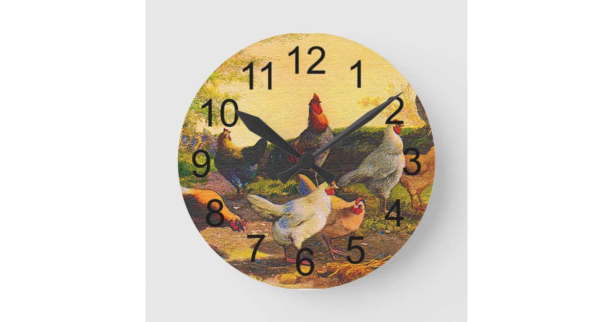 Country Chicken Family Wall Clock | Zazzle