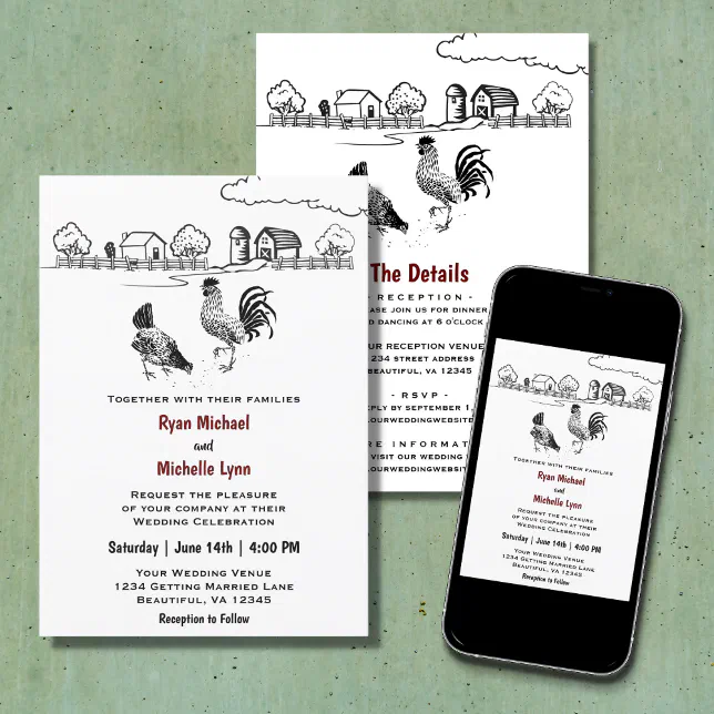 Country Chicken Farm All in One Wedding Invitation | Zazzle