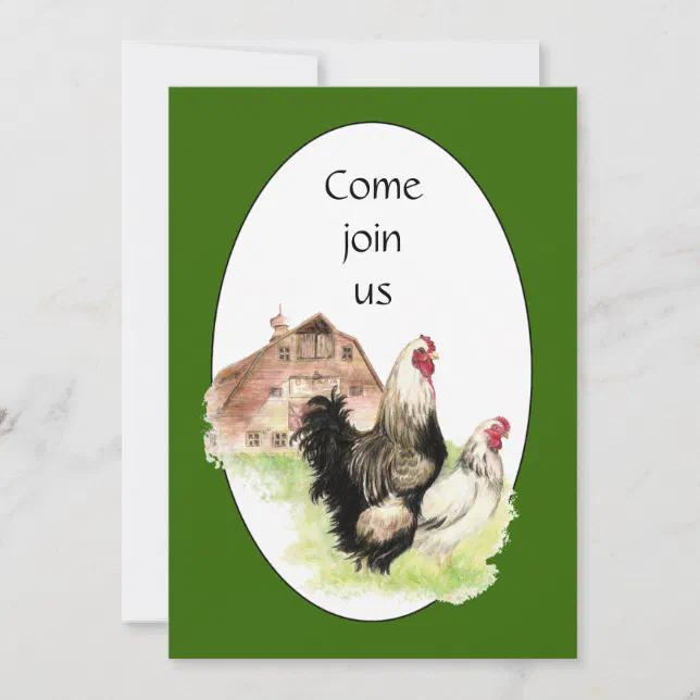 Country Chicken & Rooster Barn Custom Farm Invite | Zazzle