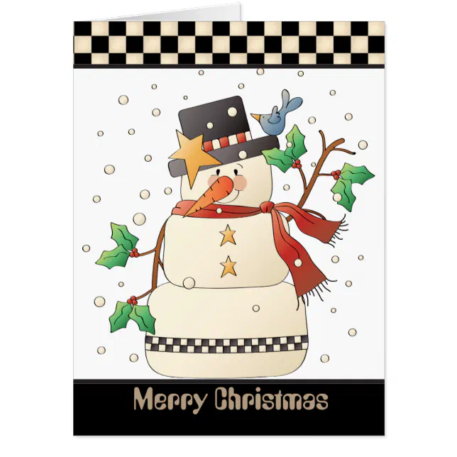 Country Christmas snowman big greeting card | Zazzle