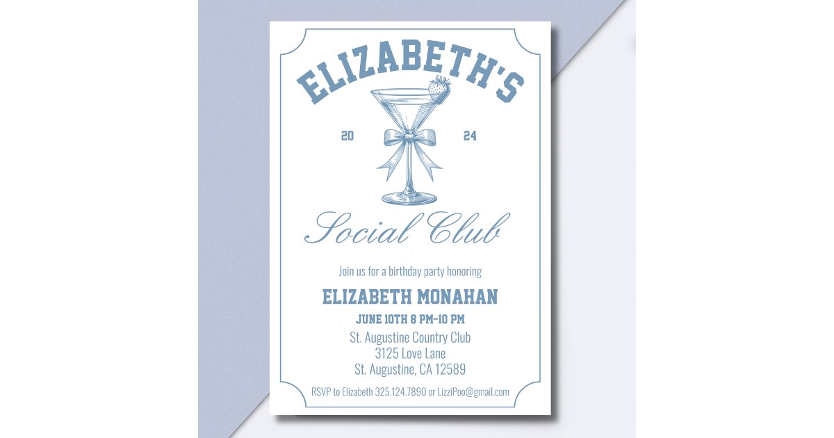 Country Club Martini Social Club Birthday Party Invitation | Zazzle