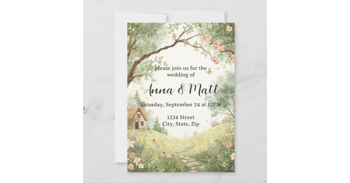 Country Cottage Wedding Invitation | Watercolor | Zazzle