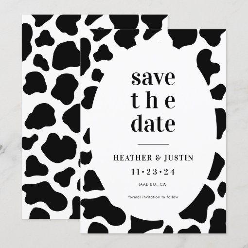 Country Cow Print Cow Themed Wedding Save The Date Invitation | Zazzle