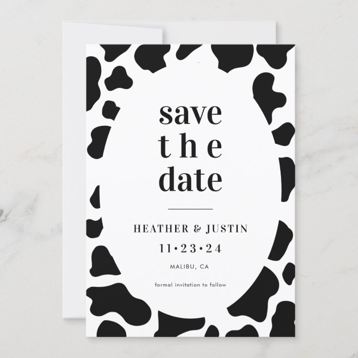 Country Cow Print Cow Themed Wedding Save The Date Invitation | Zazzle