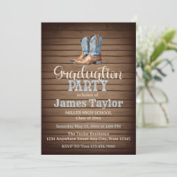 Country Cowboy Boots Graduation Party Invitation | Zazzle