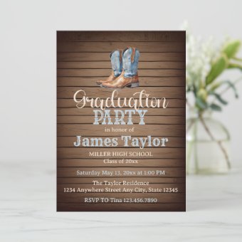 Country Cowboy Boots Graduation Party Invitation | Zazzle