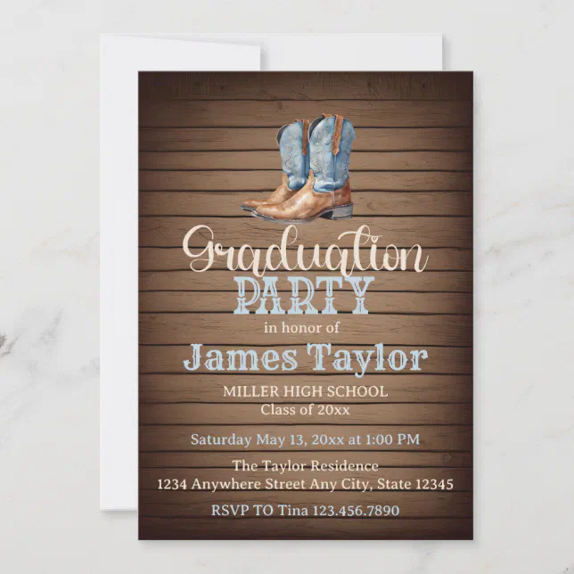Country Cowboy Boots Graduation Party Invitation | Zazzle