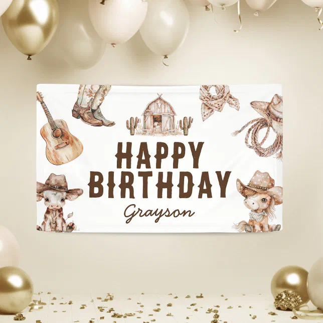Country Cowboy Happy Birthday Banner | Zazzle