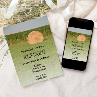 Country Farm Hay Bale Hayride Invitation | Zazzle