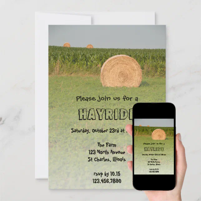 Country Farm Hay Bale Hayride Invitation | Zazzle