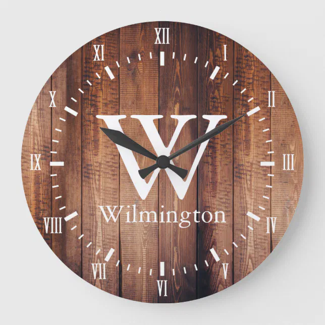 Country Farm Rustic Dark Barn Wood Planks Large Clock | Zazzle