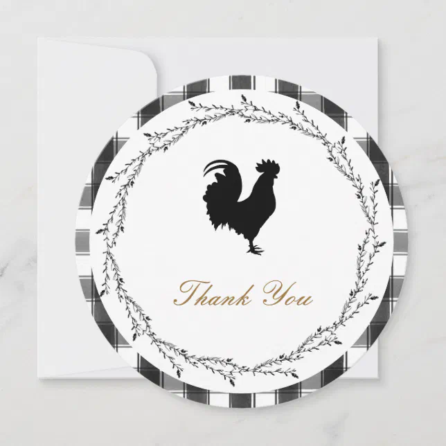 Country Farmhouse Rustic Wreath Plaid Check Round Thank You Card | Zazzle
